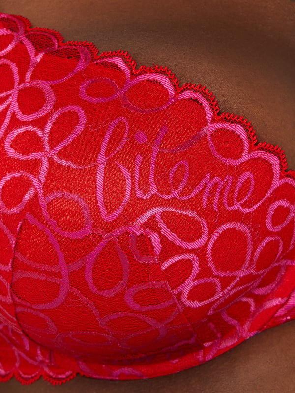 Ribbon Writing Push-Up Bra - Savage