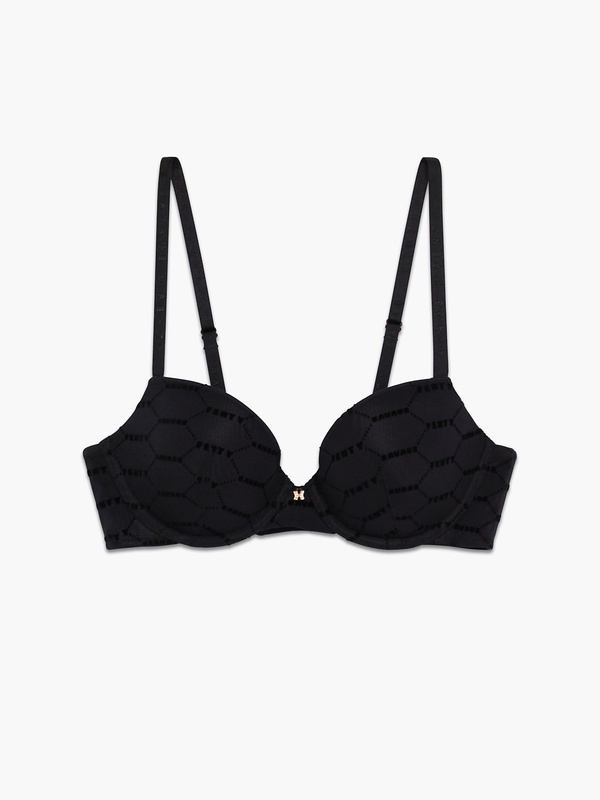 Flocked Logo Padded Demi Bra in Black | SAVAGE X FENTY