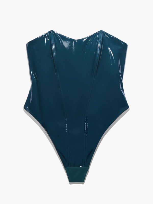 Leather Tease Vinyl Strapless Teddy in Blue & Green | SAVAGE X FENTY