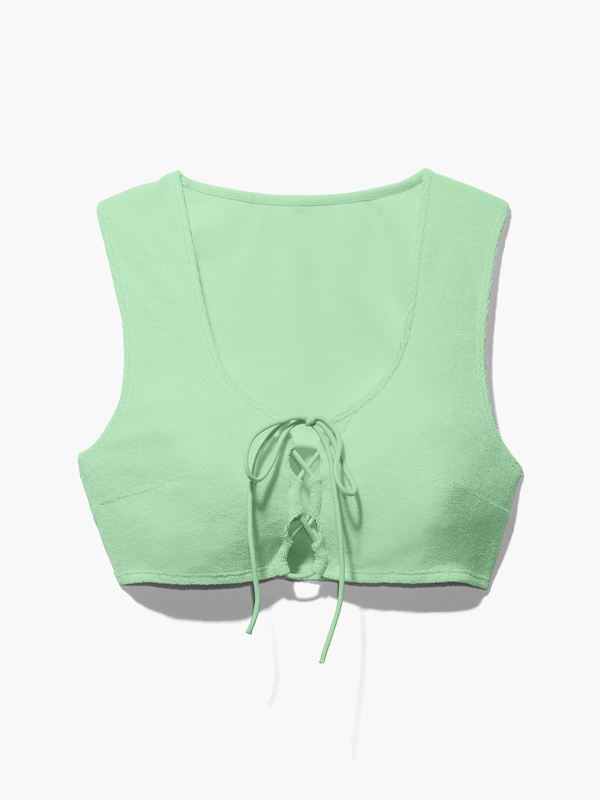 70s Terry Sleeveless Crop Top with Tie Front - Savage