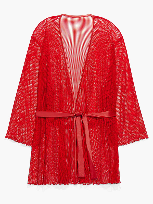 Glossy Flossy Fishnet Robe in Red | SAVAGE X FENTY