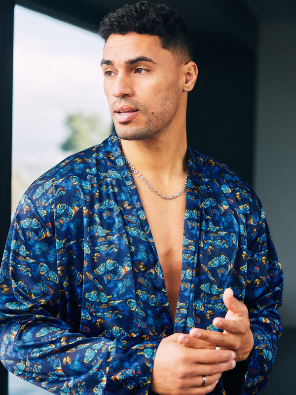 Baroque Butterfly Satin Long Robe - Savage