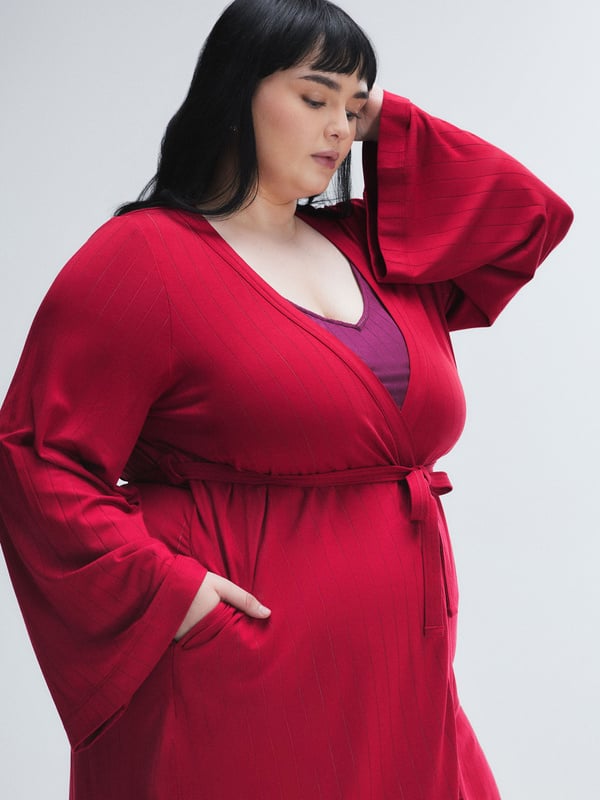 Sleek Stitch Modal Sleep Short Robe - Savage