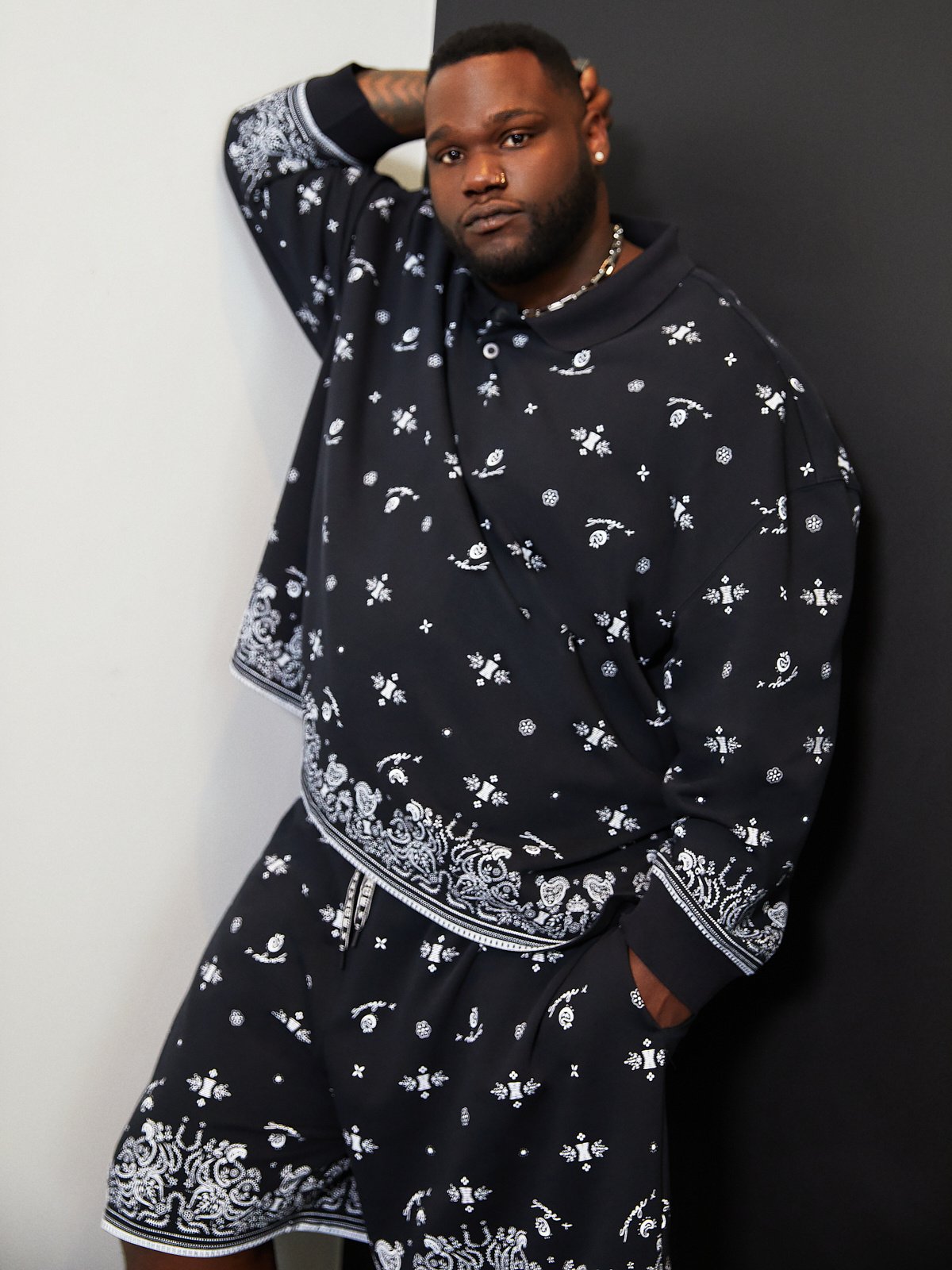 Essential Terry Long-Sleeve Polo in Black & Multi | SAVAGE X FENTY