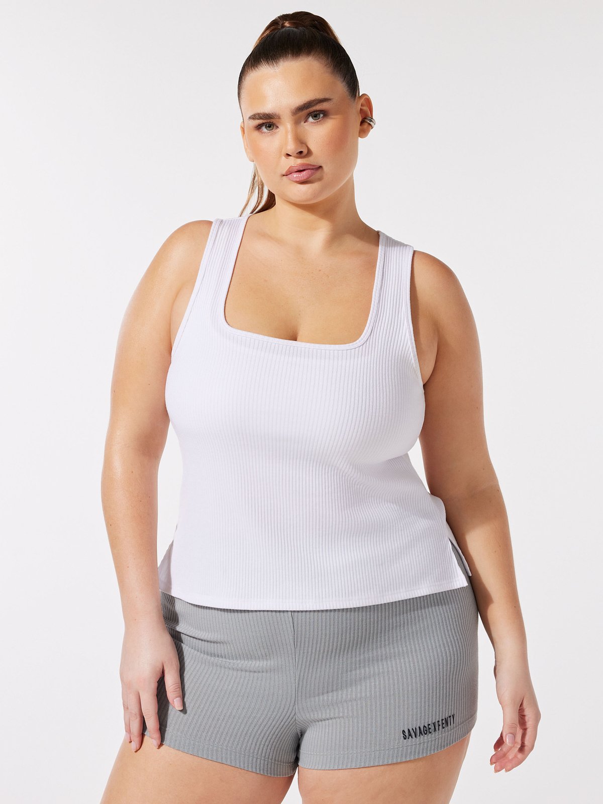 Essential Heavy Rib Square-Neck Tank in White | SAVAGE X FENTY