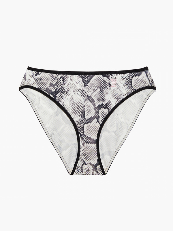 Microfiber High Leg Bikini with Logo Waistband in Black & Grey & Multi ...