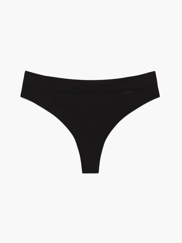 Cotton Essentials Mid Rise Thong Panty In Black Savage X Fenty